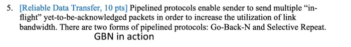 Solved 5. [Reliable Data Transfer, 10 pts] Pipelined | Chegg.com