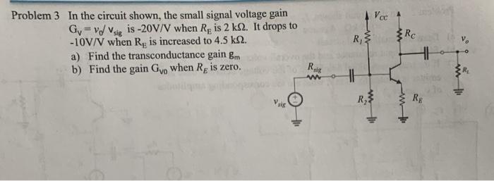 Solved Voc Problem 3 In the circuit shown, the small signal | Chegg.com