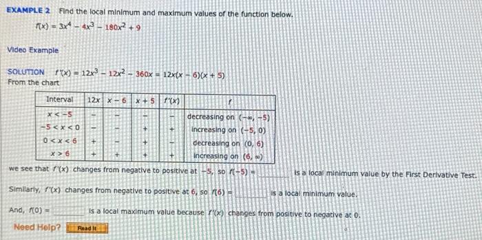 Solved EXAMPLE 2 Find the local minimum and maximum values | Chegg.com