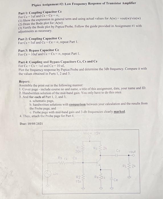PSpice Assignment #2: Low Frequency Response of | Chegg.com