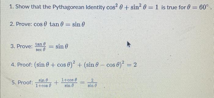 Solved 1. Show that the Pythagorean Identity cos2θ+sin2θ=1 | Chegg.com