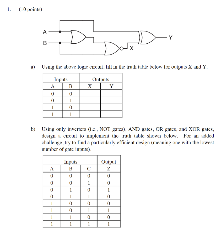 Solved (10 ﻿points)a) ﻿Using the above logic circuit, fill | Chegg.com