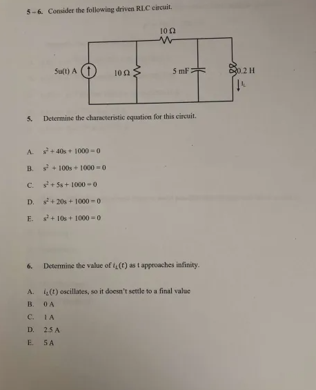 Solved 5-6. ﻿Consider the following driven RLC | Chegg.com