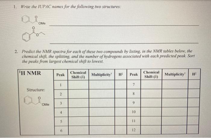 Solved 1. Write the IUPAC names for the following two | Chegg.com