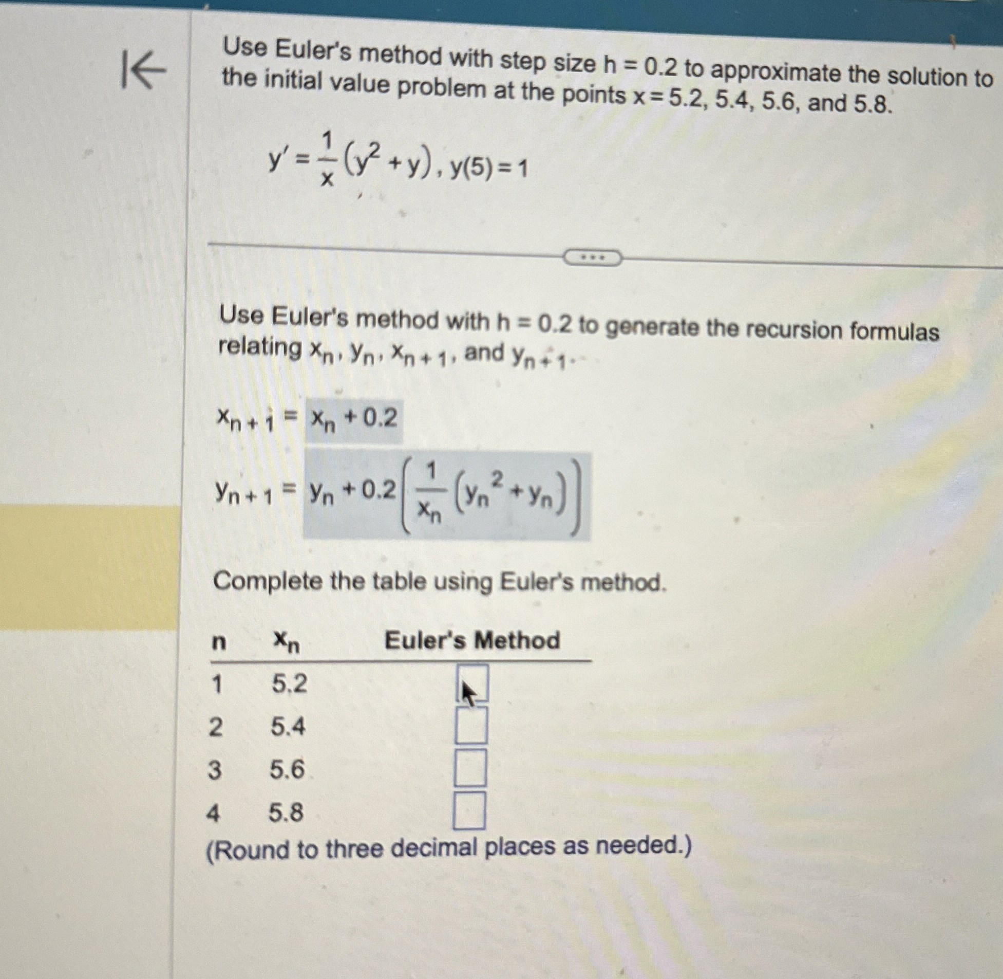 Solved Use Euler's method with step size h=0.2 ﻿to | Chegg.com