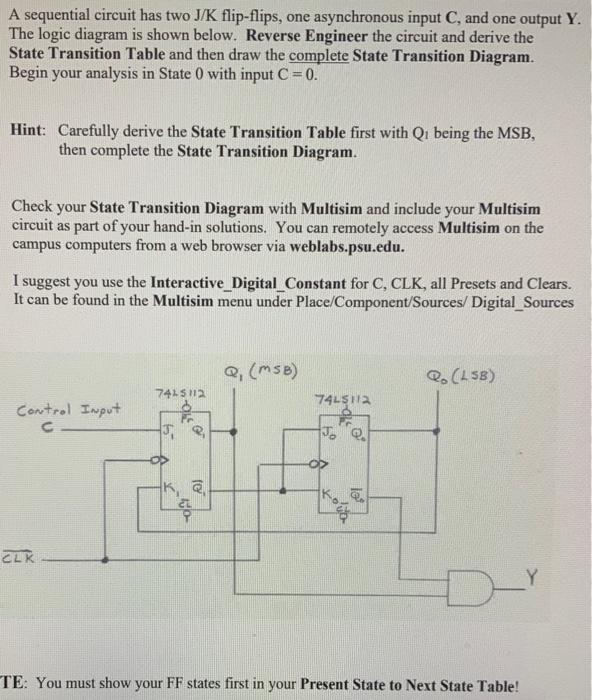 A sequential circuit has two J/K flip-flips, one | Chegg.com