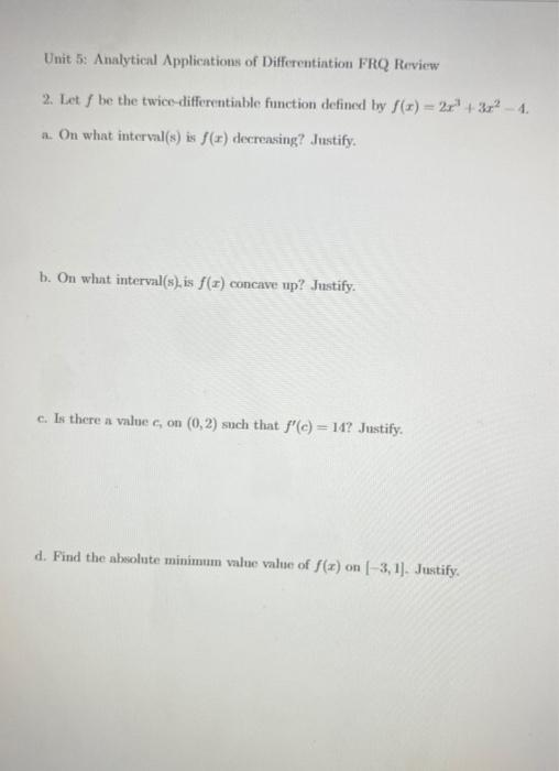 Solved Unit 5: Analytical Applications of Differentiation | Chegg.com