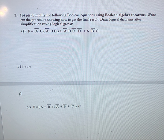 Solved 2. (14 pts) Simplify the following Boolean equations | Chegg.com