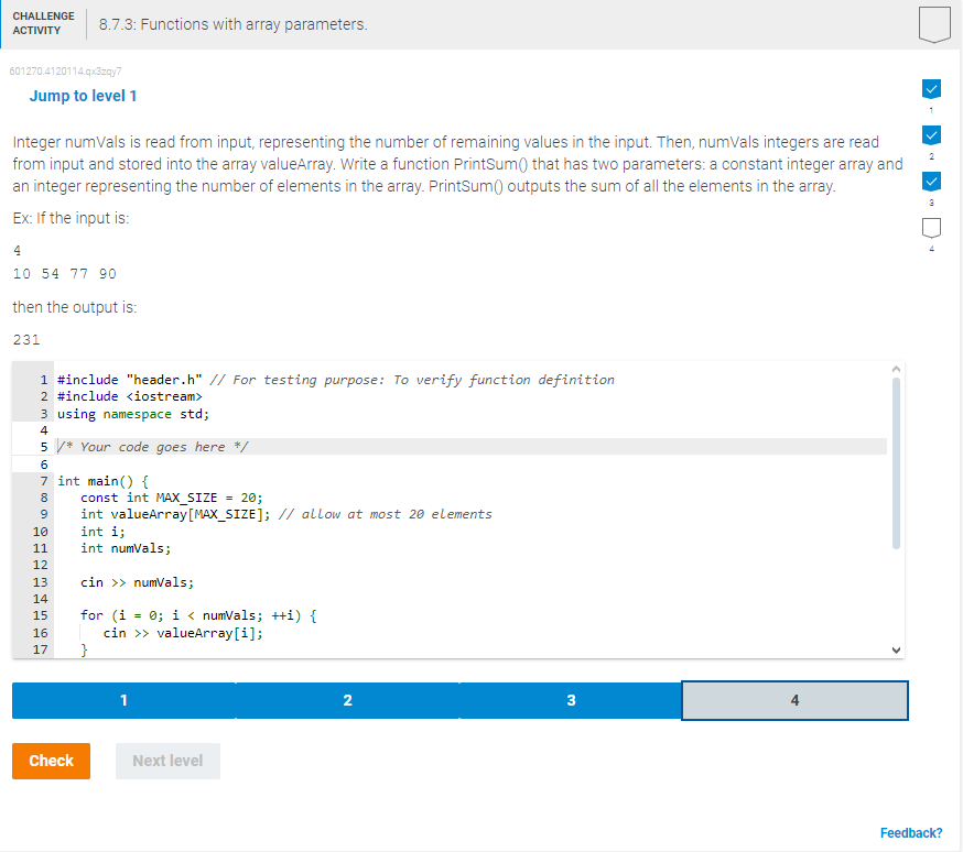 Solved Jump to level 1Integer numVals is read from input, | Chegg.com