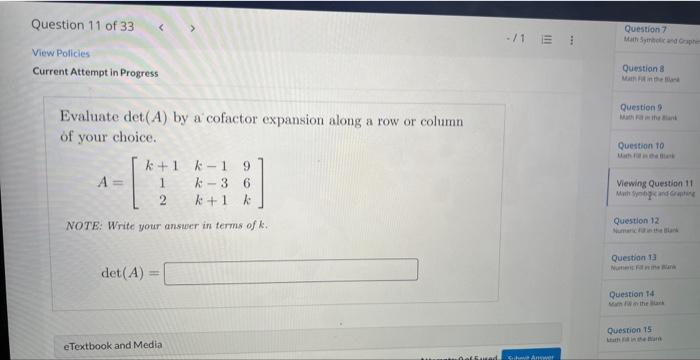 Solved Evaluate det(A) by a cofactor expansion along a row | Chegg.com