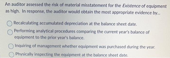 Solved An auditor assessed the risk of material misstatement | Chegg.com