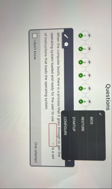 Solved QuestionsBIOSRESTORESTARTUPCONFIGUREWhen the computer | Chegg.com