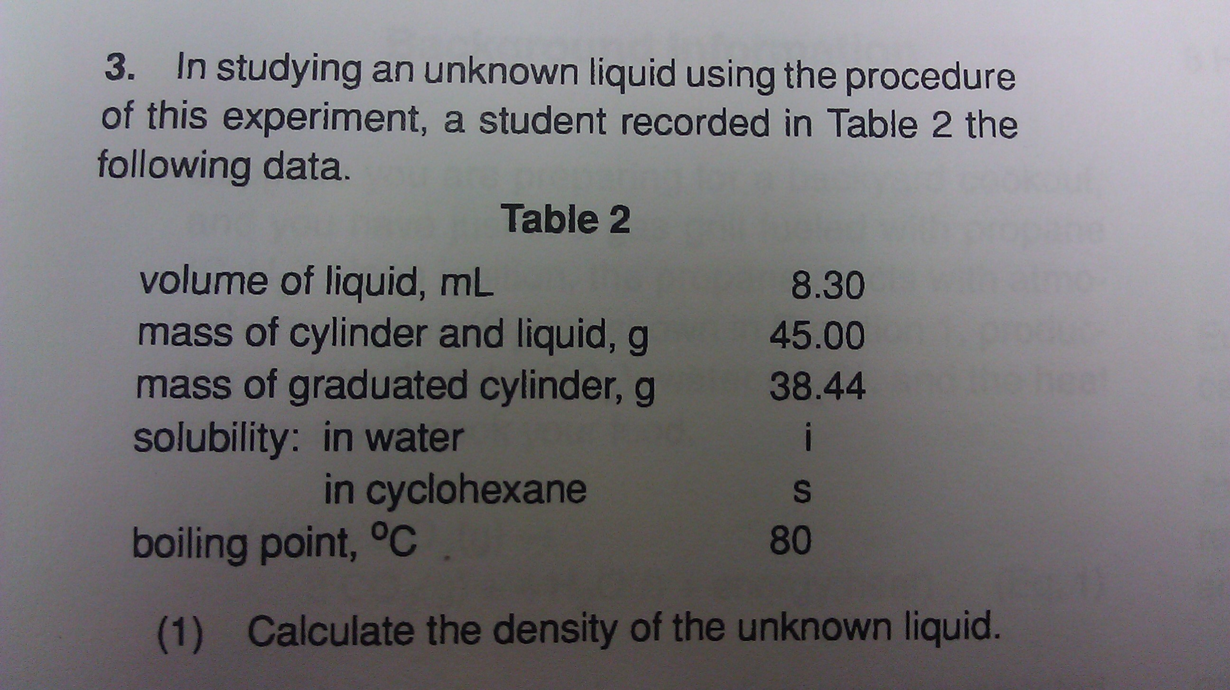 Solved In studying an unknown liquid using the procedure of | Chegg.com
