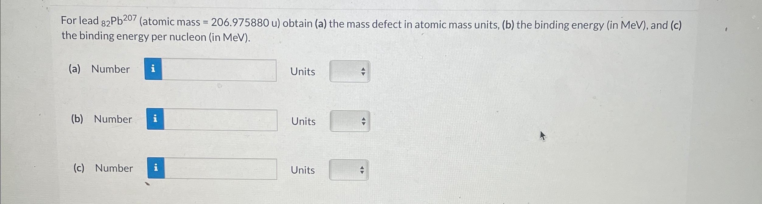 Solved For lead ?82Pb207 (atomic mass =206.975880u ) ﻿obtain | Chegg.com