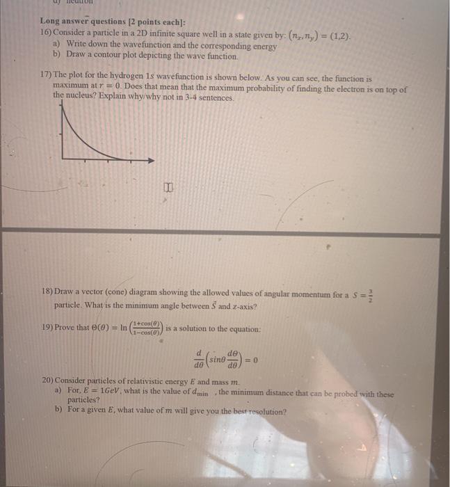 Solved On Long answer questions 12 points each]: 16) | Chegg.com