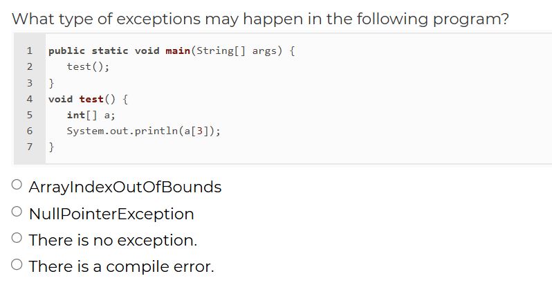 Solved What type of exceptions may happen in the following | Chegg.com