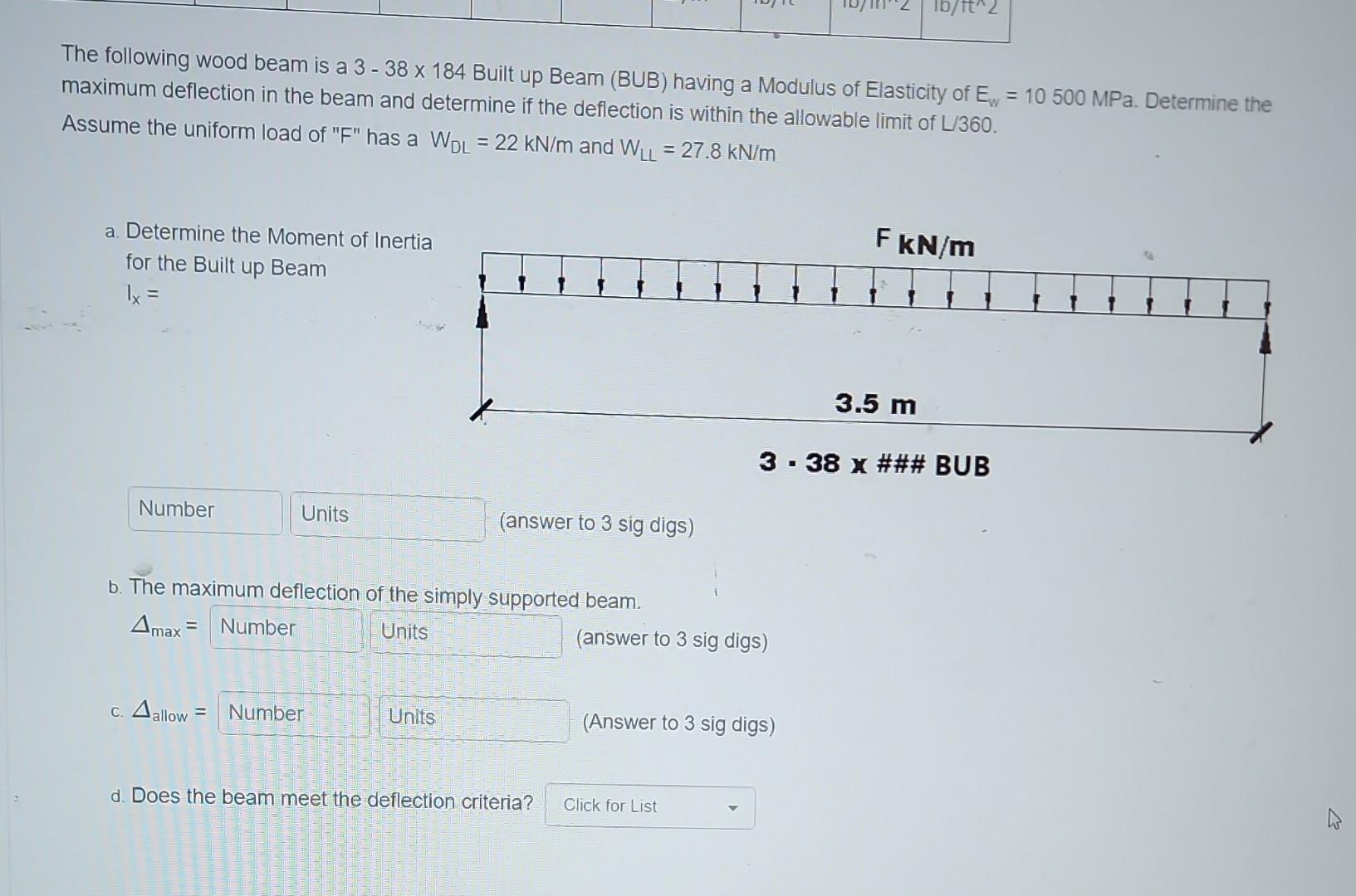 The following wood beam is a 3−38×184 Built up Beam | Chegg.com