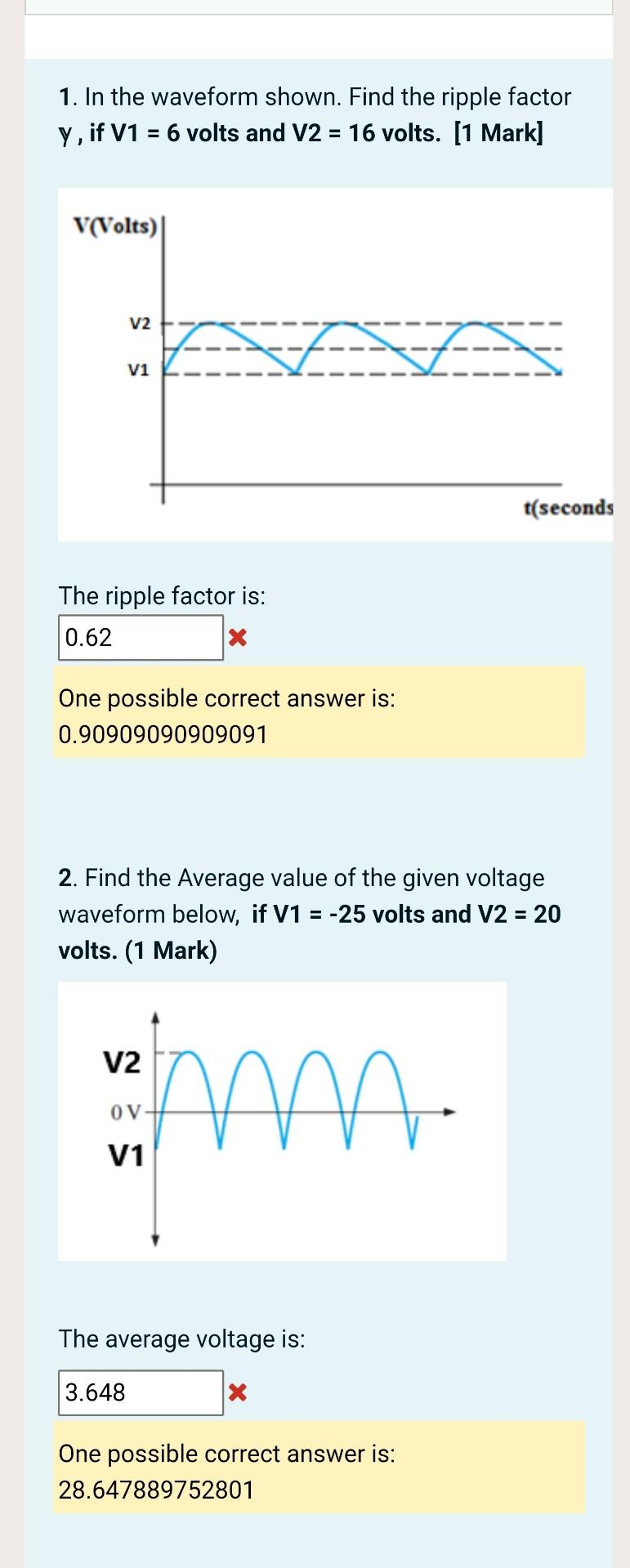 Solved 1. In the waveform shown. Find the ripple factor y, | Chegg.com