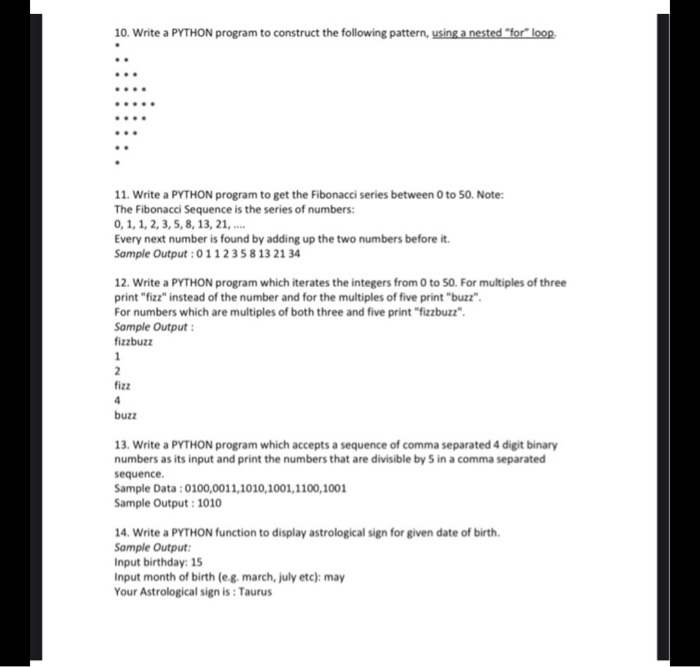 Solved 10. Write a PYTHON program to construct the following | Chegg.com