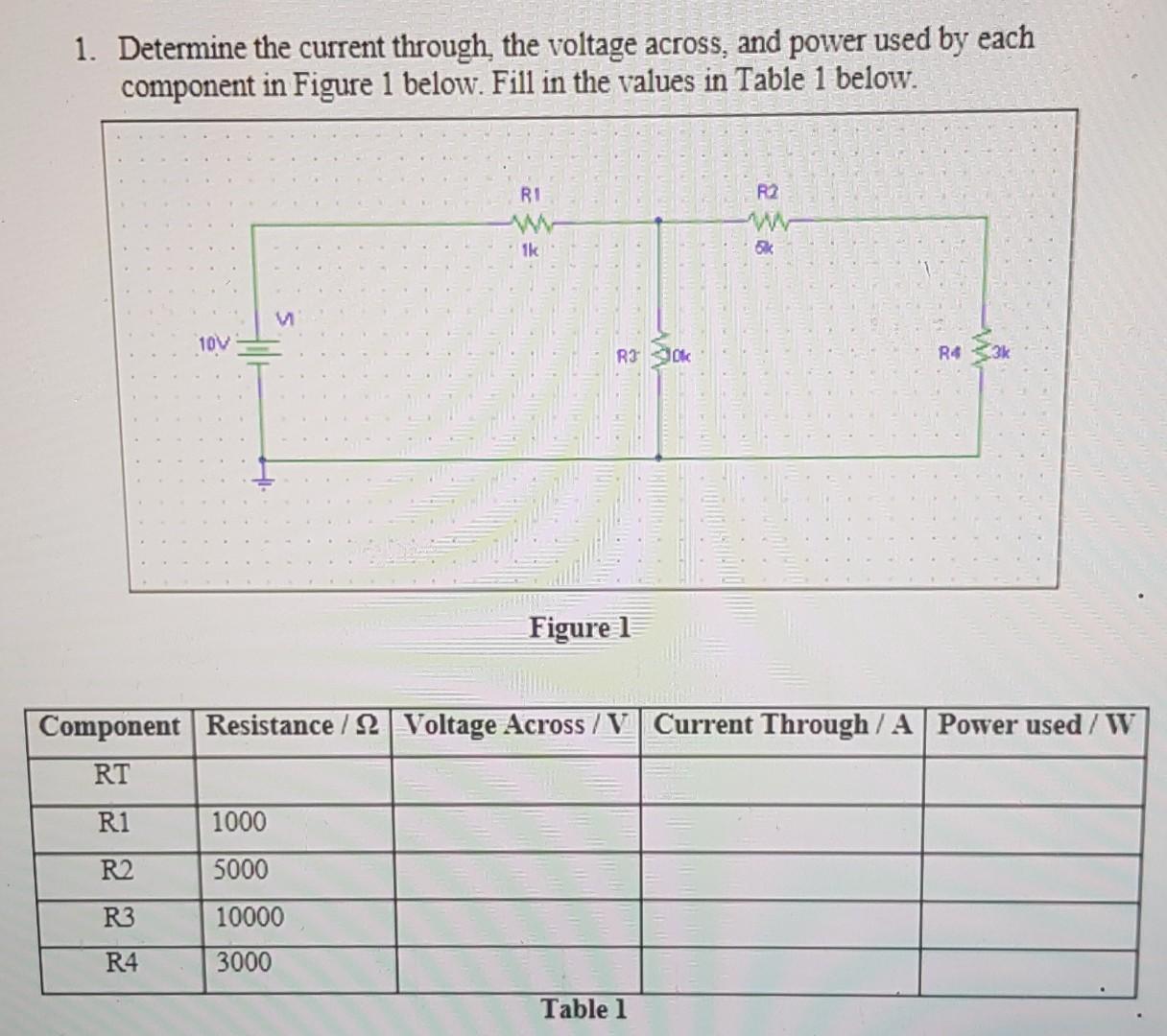 Solved 1. Determine the current through, the voltage across, | Chegg.com