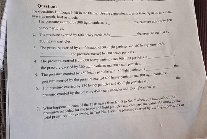 Solved Questions For questions 1 through 6 fill in the | Chegg.com