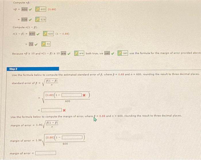 Solved Compute np. (0.8B) Compute n(1−p). n(t−ρ)=(1−0.88)= | Chegg.com