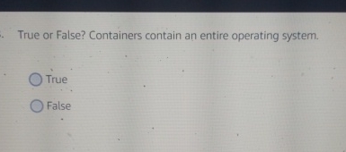 Solved True or False? Containers contain an entire operating | Chegg.com