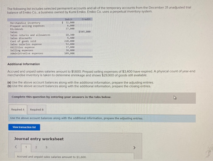 Solved The following list includes selected permanent | Chegg.com