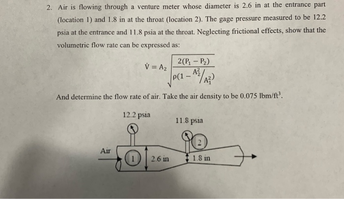 Solved 2. Air is flowing through a venture meter whose | Chegg.com