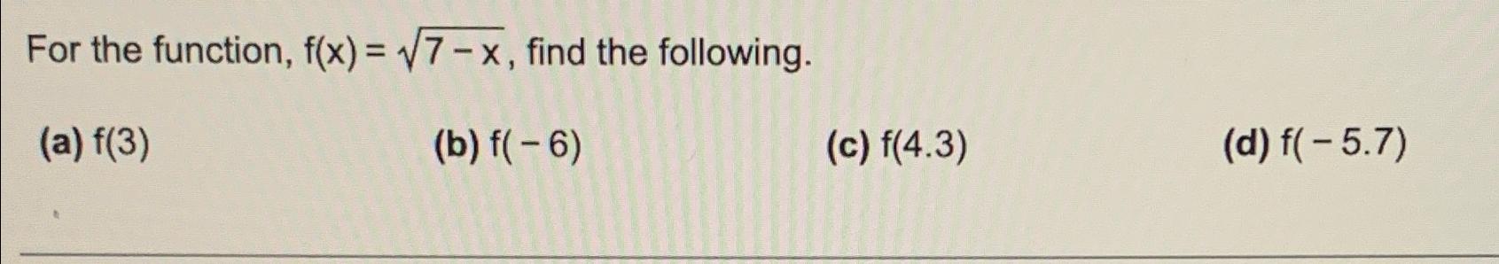 Solved For the function, f(x)=7-x2, ﻿find the | Chegg.com