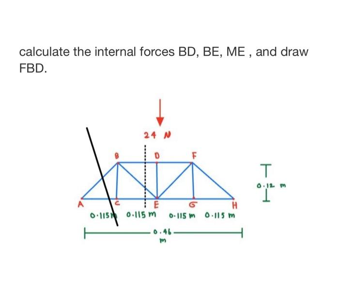 Solved calculate the internal forces BD, BE, ME, also find | Chegg.com