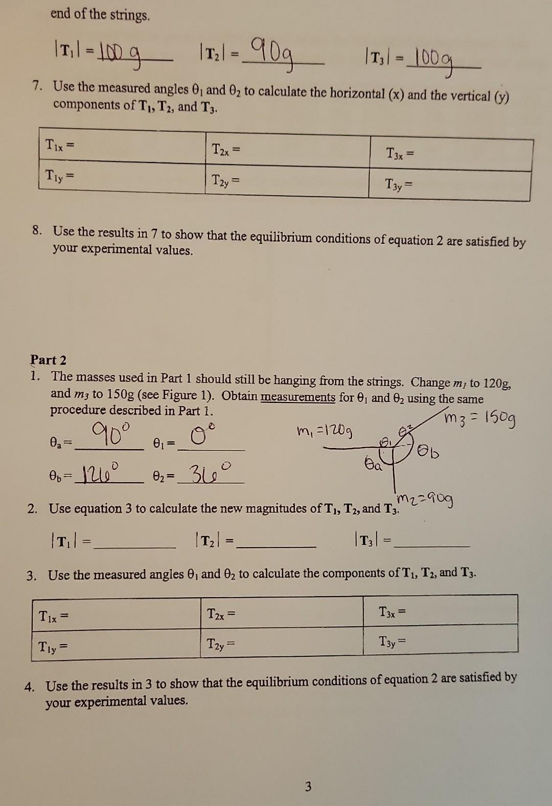 Solved Static Equilibrium EXPERIMENT Masses attached to a | Chegg.com