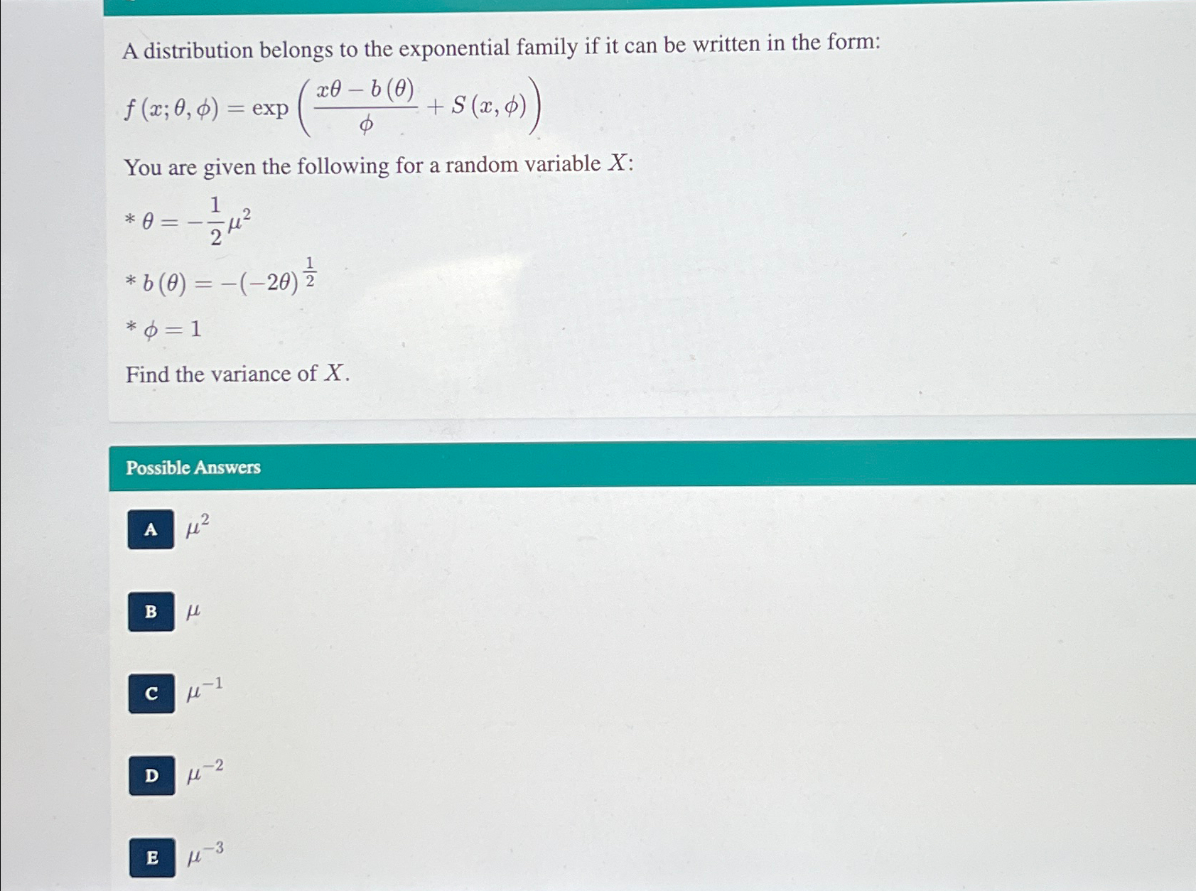 Solved A distribution belongs to the exponential family if | Chegg.com