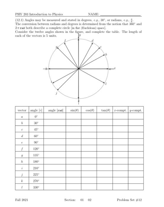 Solved PHY 203 Introduction to Physics NAME (12.1) Angles | Chegg.com