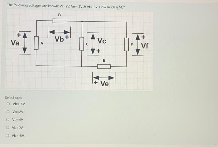 Solved The following voltages are known: Va=2 V, Ve=−3 | Chegg.com