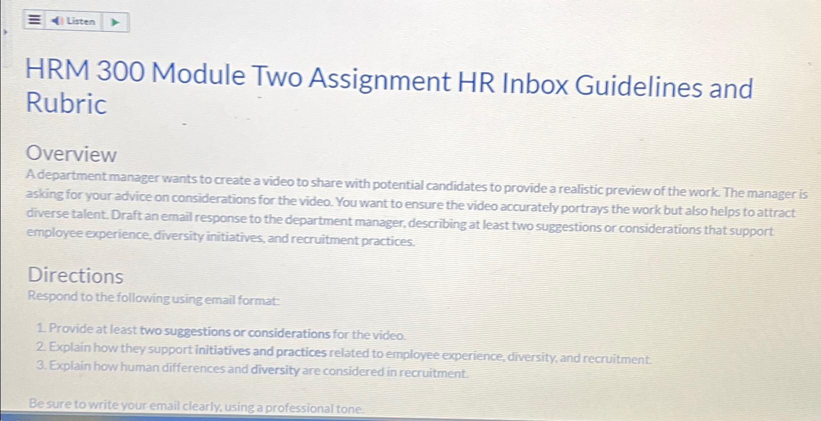 Solved HRM 300 ﻿Module Two Assignment HR Inbox Guidelines | Chegg.com