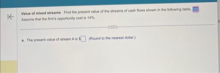 Solved Value of mixed streams Find the present value of the | Chegg.com