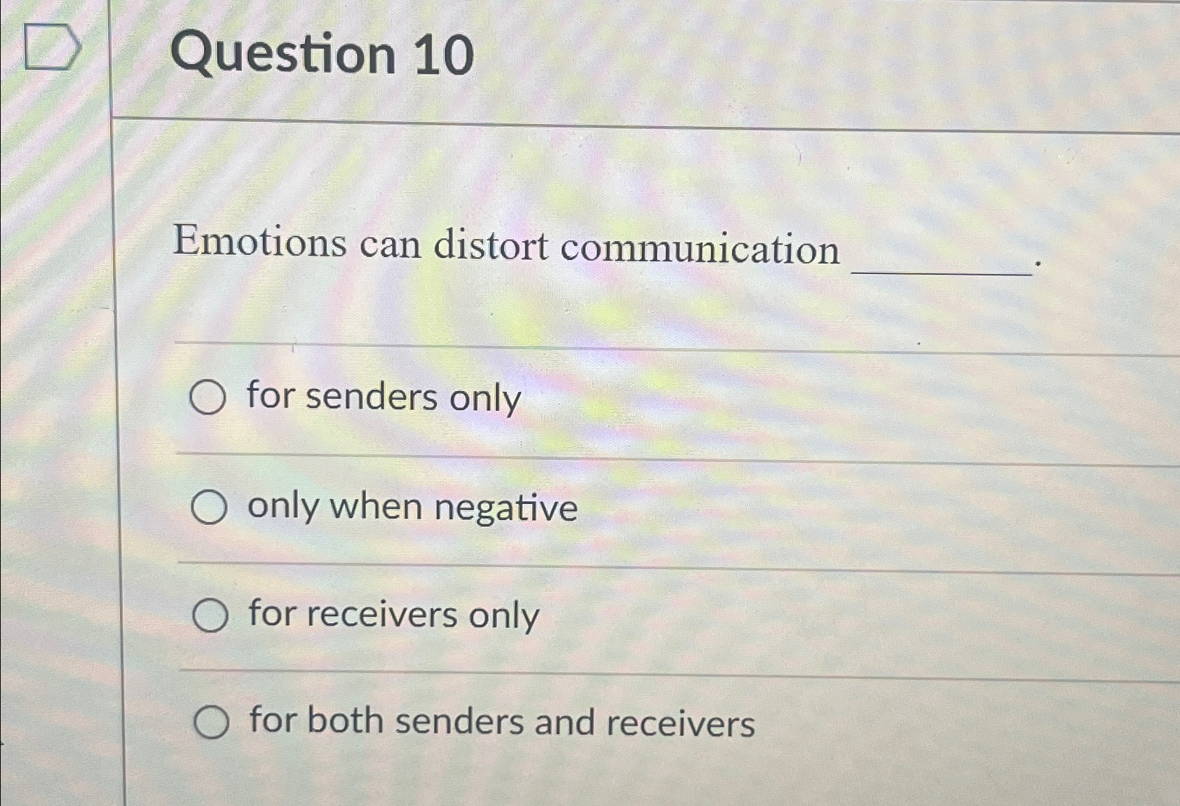 Solved Question 10Emotions can distort communicationfor | Chegg.com