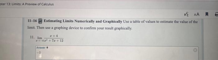 Solved 11 16 Estimating Limits Numerically And Graphically