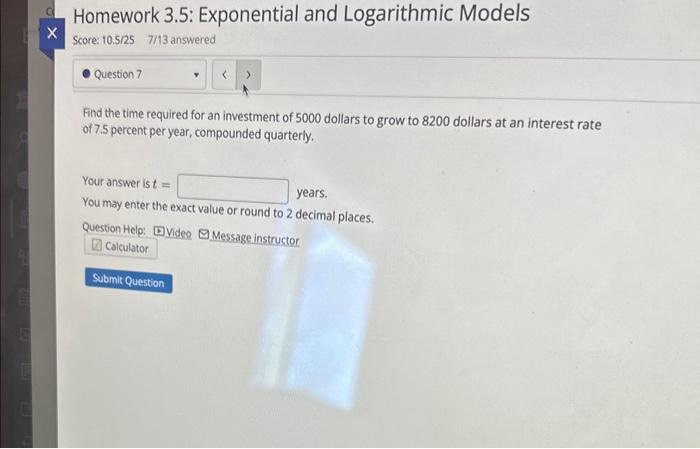 Solved Homework 3.5: Exponential and Logarithmic Models | Chegg.com
