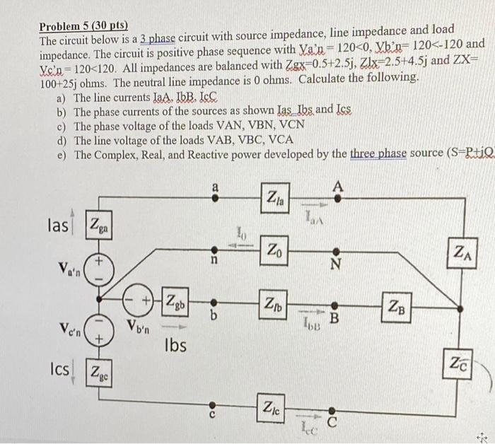 Solved Problem 5 (30 pts) The circuit below is a 3 phase | Chegg.com