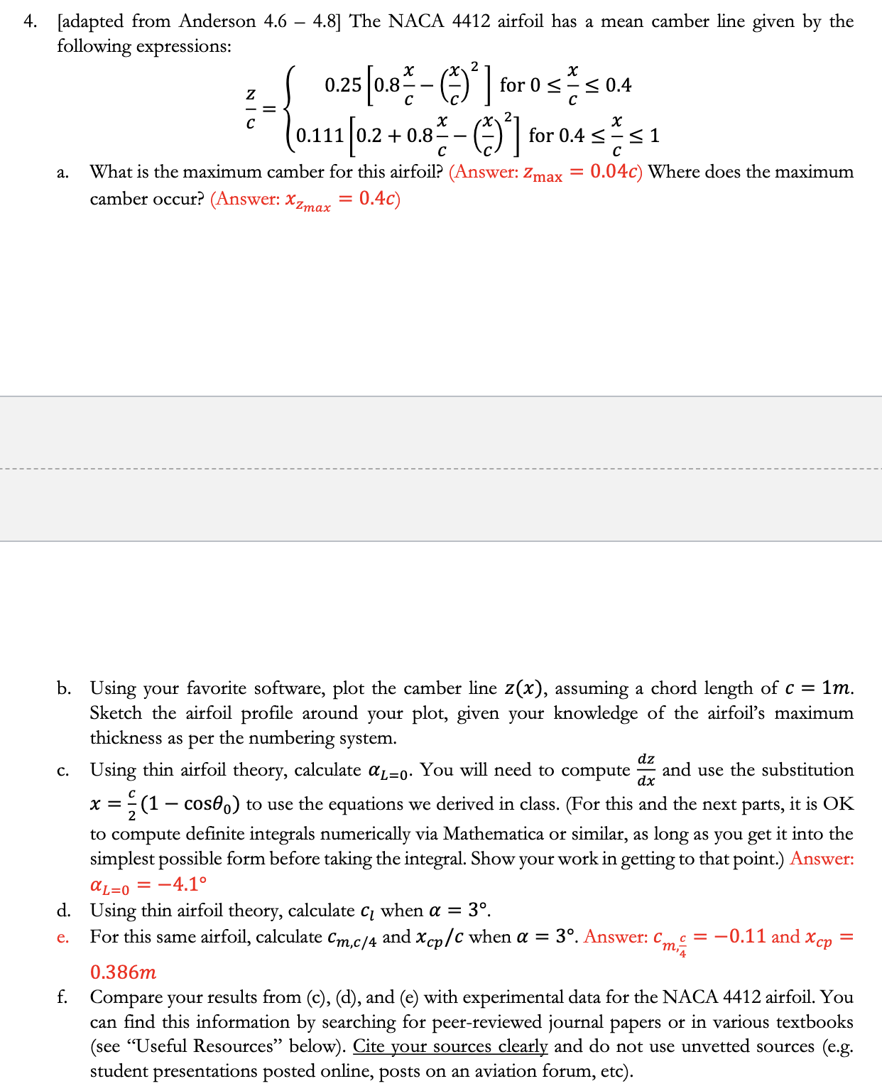Solved [adapted from Anderson 4.6 - 4.8] ﻿The NACA 4412 | Chegg.com