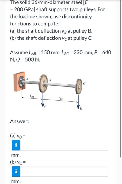 Solved The solid 36-mm-diameter steel [E =200GPa ] shaft | Chegg.com