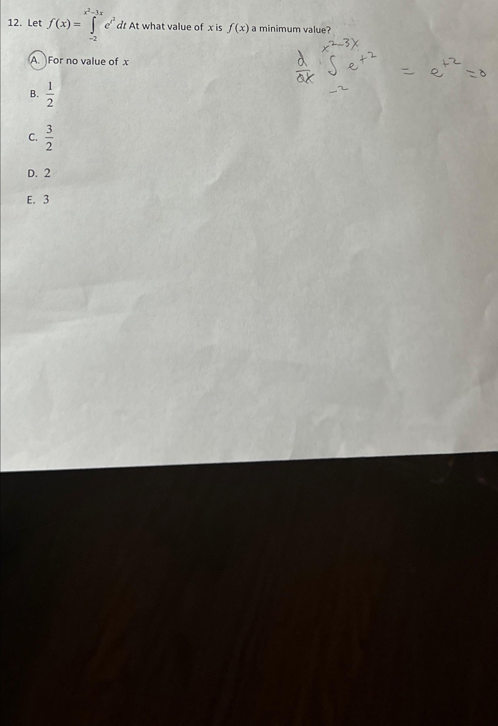 Solved Let f(x)=∫-2x2-3xet2dt ﻿At what value of x ﻿is f(x) | Chegg.com