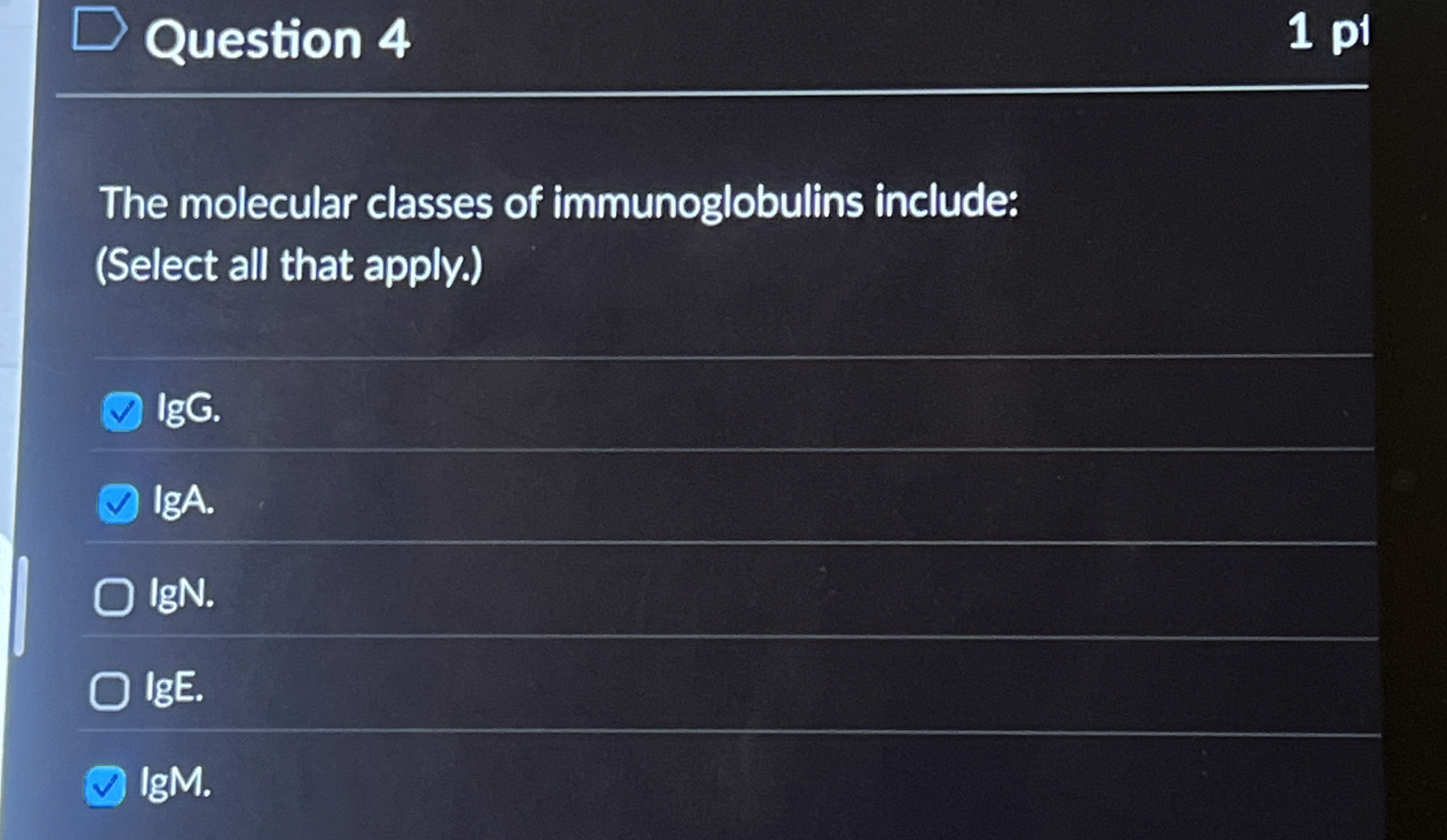 Solved Question 4The molecular classes of immunoglobulins | Chegg.com
