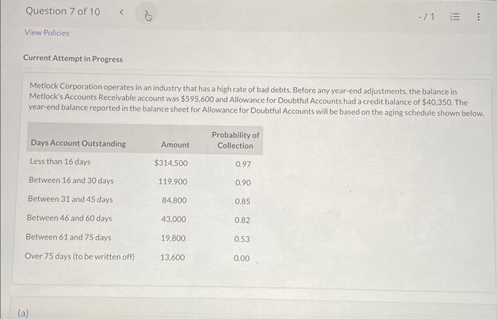 Solved Current Attempt in Progress Metlock Corporation | Chegg.com