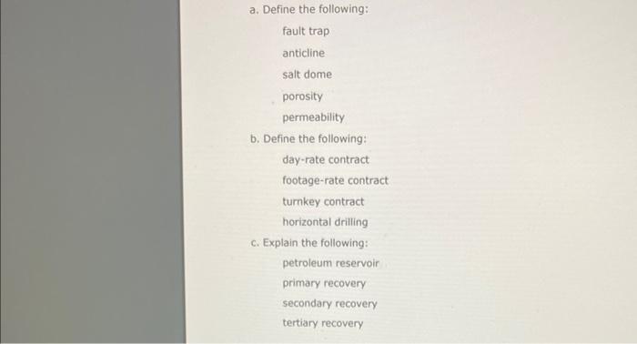 Solved a. Define the following: fault trap anticline salt | Chegg.com