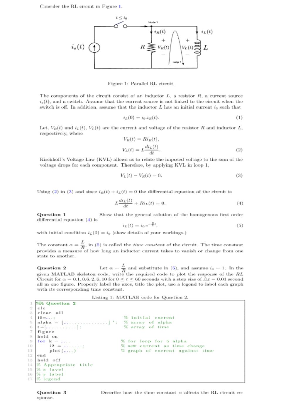Solved Figure 1: Parallel RL circuit.The components of the | Chegg.com
