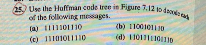 Solved 25. Use the Huffman code tree in Figure 7.12 to | Chegg.com