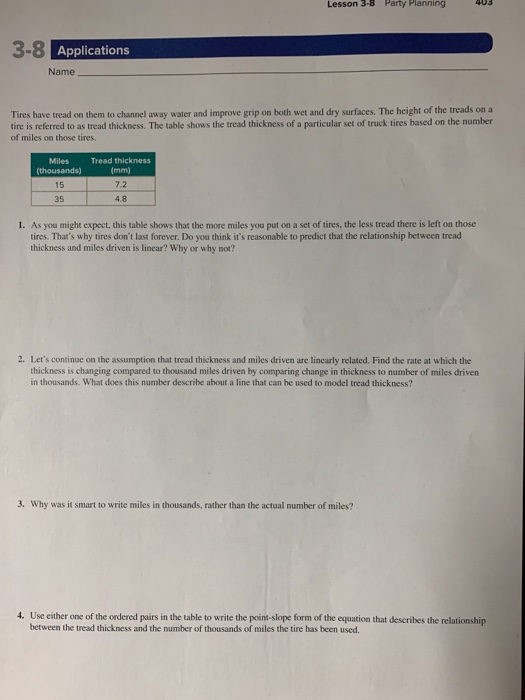 Lesson 3-8 Party Planning 403 3-8 Applications Name | Chegg.com